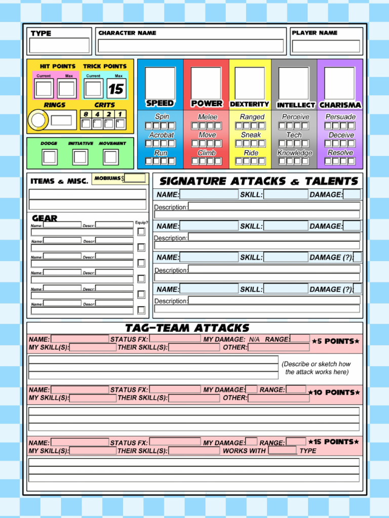 Sonic TTH Character Sheet v2 Fillable | PDF