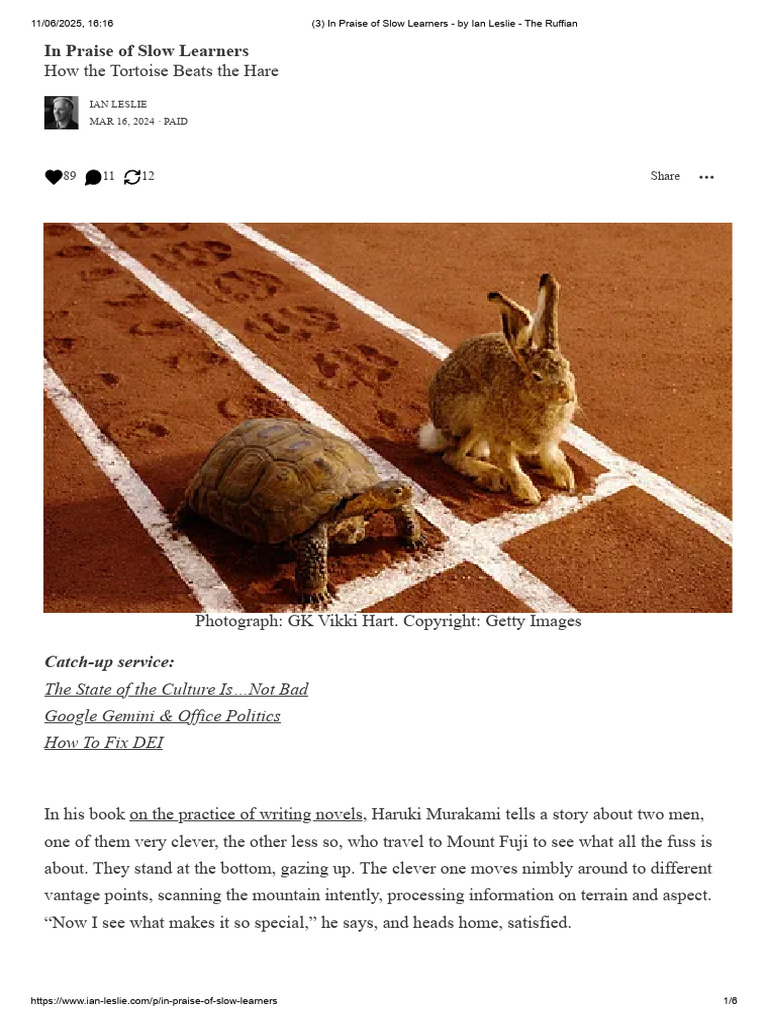 in Praise of Slow Learners - by Ian Leslie - The Ruffian | PDF | Learning