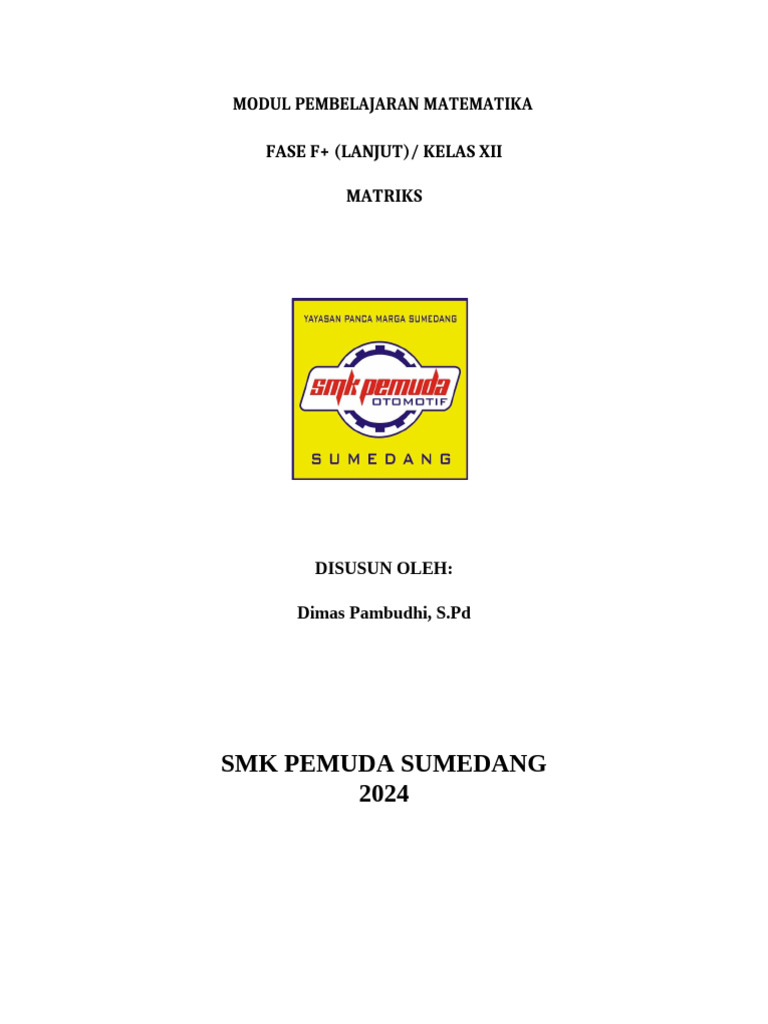 Modul Matematika Kelas 12: Matriks | PDF