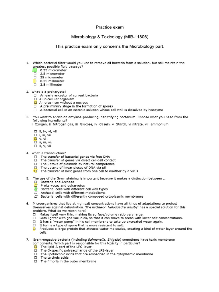 Practice Exam Multiple Choice MIB11806 - Microbiology & Toxicology | PDF