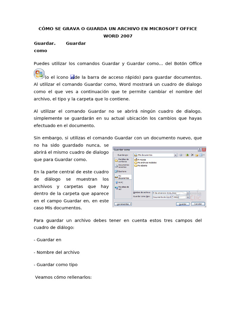 .Cómo Se Grava o Guarda Un Archivo en Microsoft Office Word 2007. | PDF ...