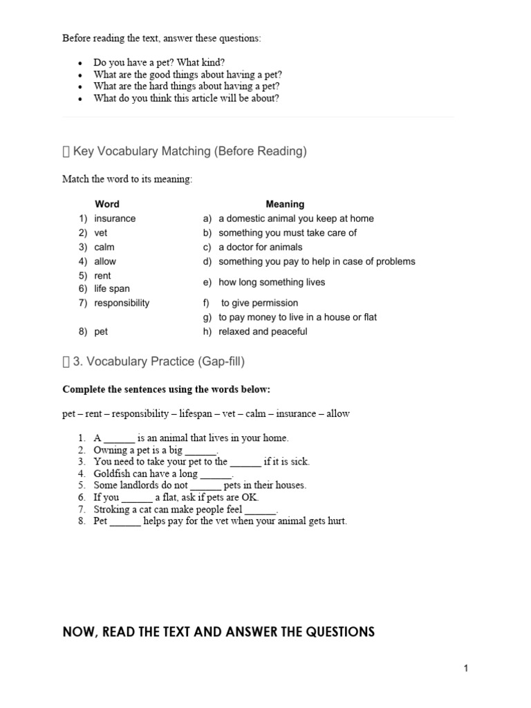 A Pet Is For Life (Reading Comprehension) | PDF | Pet | Human–Animal ...