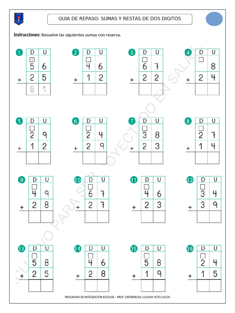 Guia de Repaso Sumas y Restas | PDF