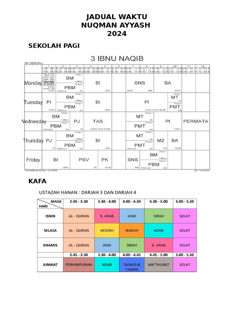 JADUAL WAKTU | PDF