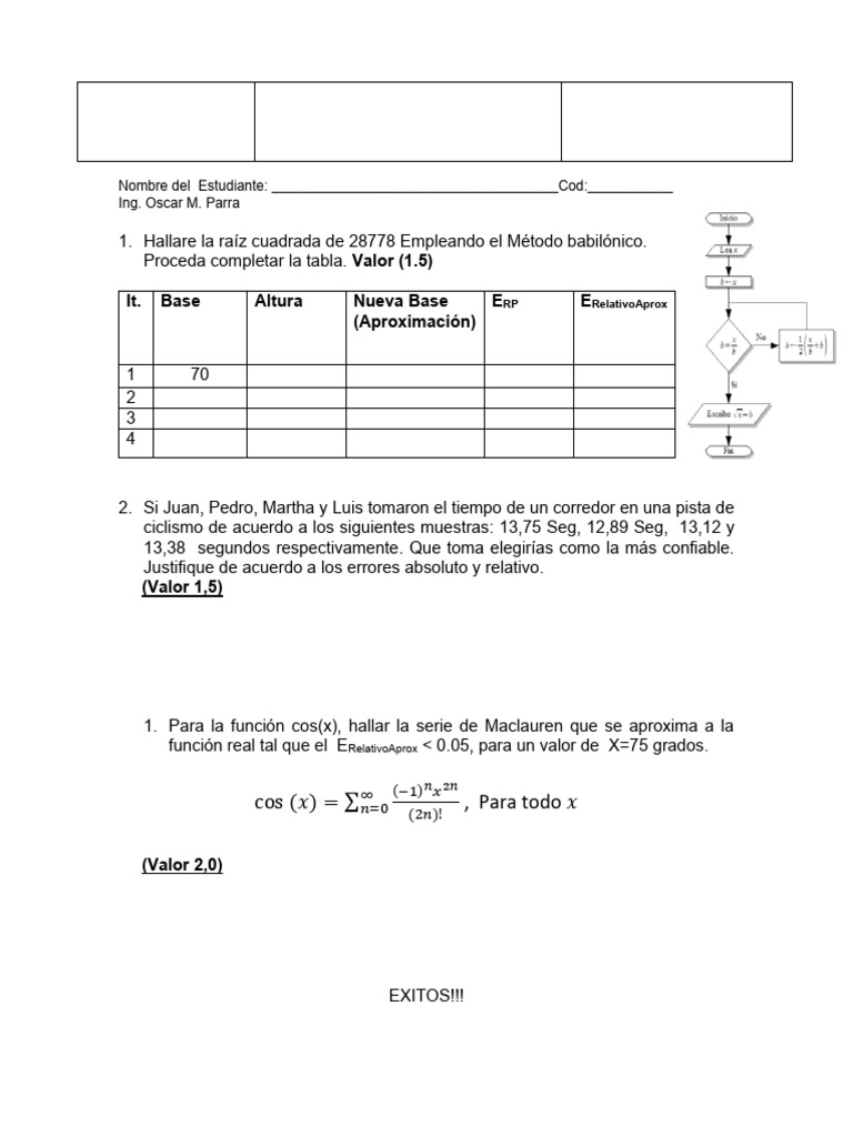 Parcial 1 - Analisis Numérico-20192 | PDF