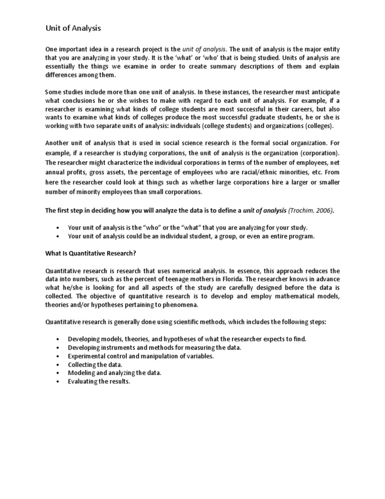 Unit of Analysis | Quantitative Research | Mathematical Model