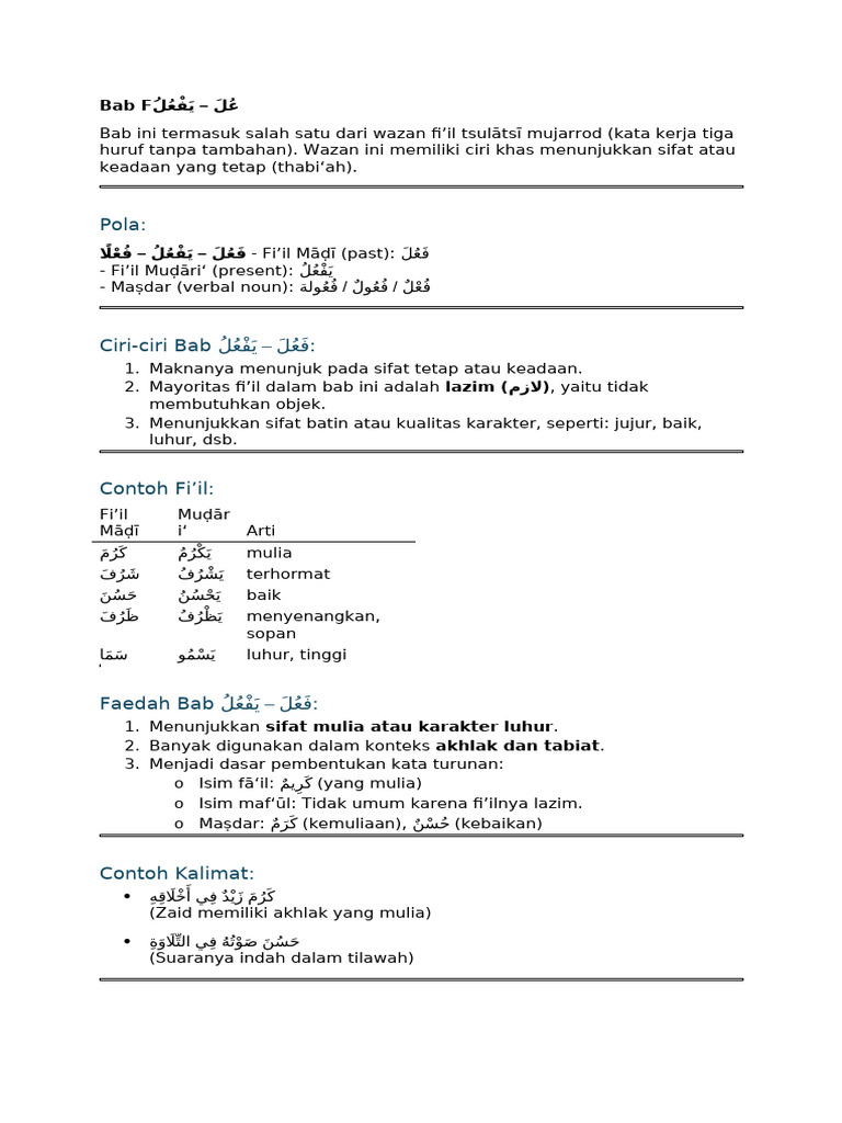 Wazan Faala Yafulu dalam Bahasa Arab | PDF