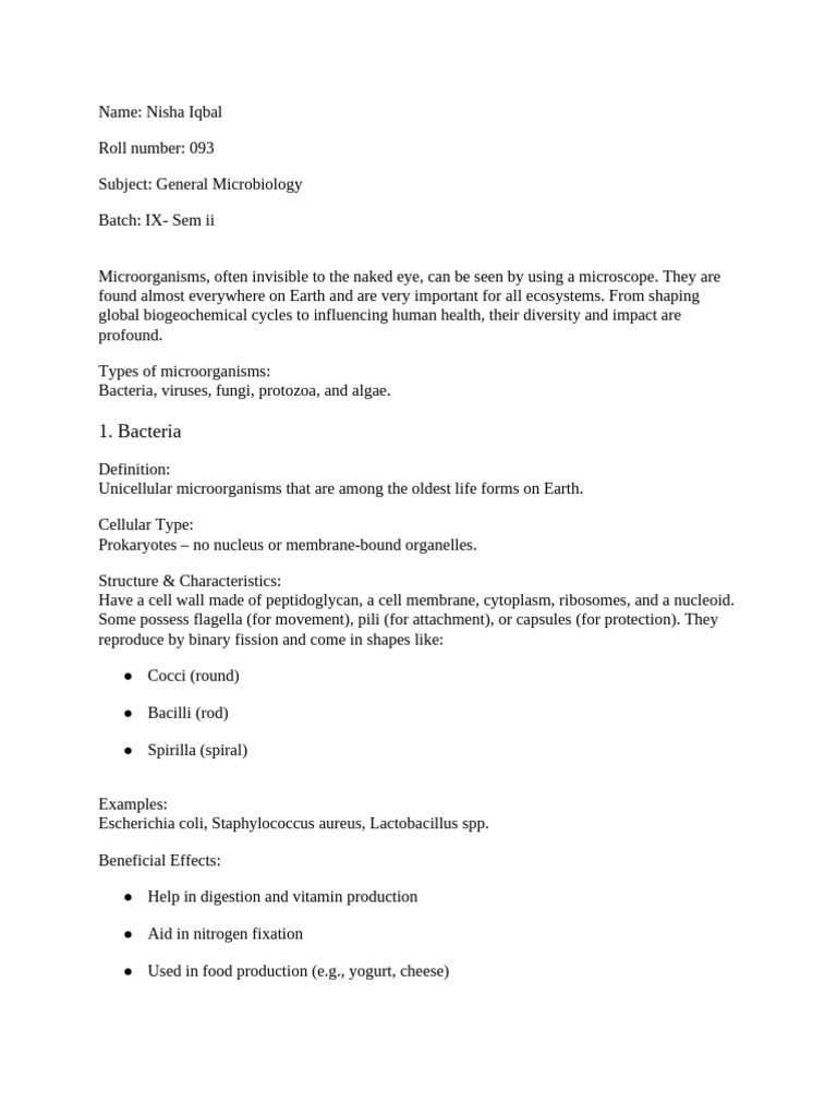 General Microbiology Assignment-01 | PDF | Cell (Biology) | Bacteria