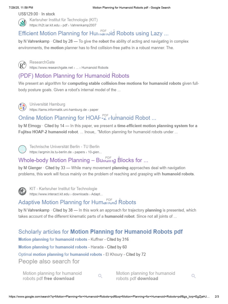 Motion Planning For Humanoid Robots PDF - Google Search | PDF ...