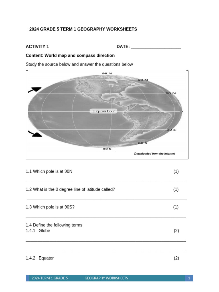 Grade 5 Geography Term 1 Worksheets | PDF | Nile | Southern Africa