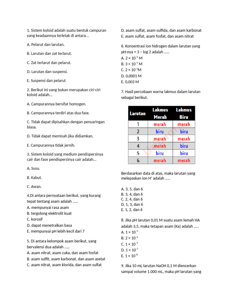 Latihan Soal Kimia Kelas Xi Semester Ganjil 20242025 | PDF