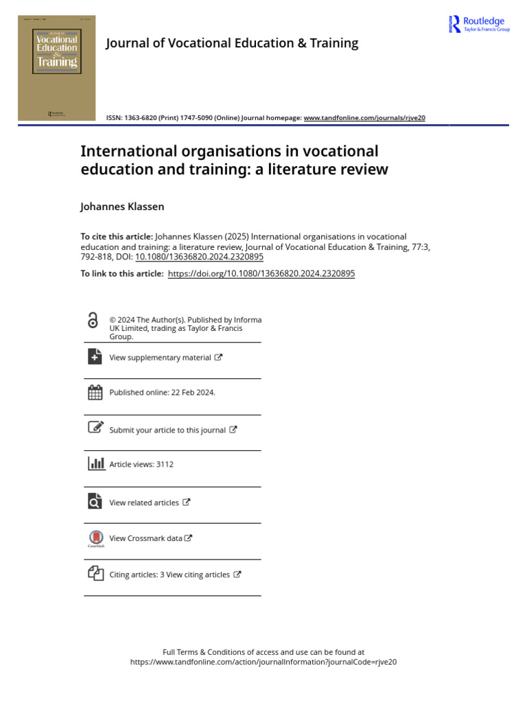 Klassen (2025) International Organisations in Vocational Education and Training A Literature ...