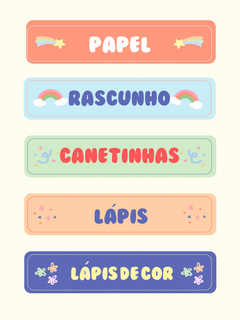 Pastel Colorful Kids Cute Name Label A4 Document | PDF