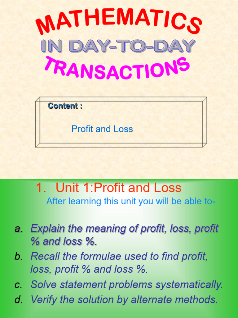 Profit and Loss in Business Math | PDF | Prices | Profit (Economics)