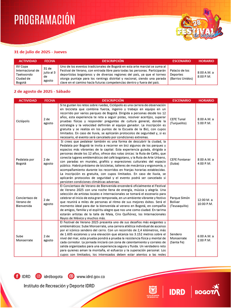 Programacion Del Festival de Verano 2025 en Bogot | PDF | Bogotá
