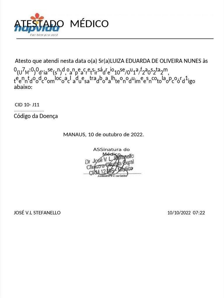 Atestado Médico de Luiza Nunes | PDF