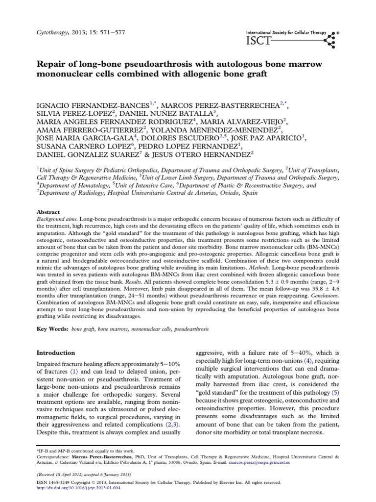 Bances F Et Al. Repair Long Bone Pseudoarthrosis With Autologous BMMC ...