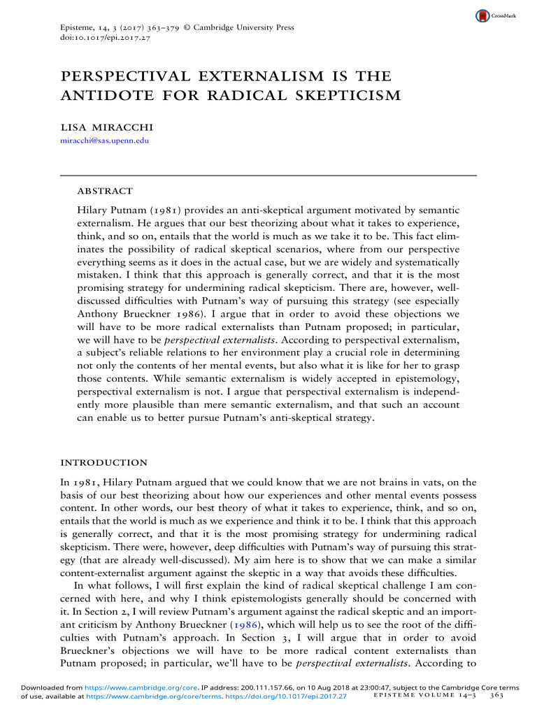 Perspectival Externalism Against Skepticism | PDF | Internalism And ...