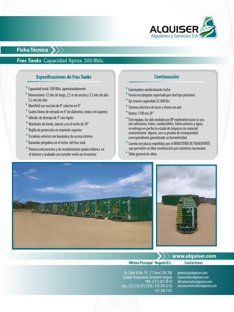 Ficha Técnica de Frac Tank 500 Bbls | PDF | Vehículos con tracción ...