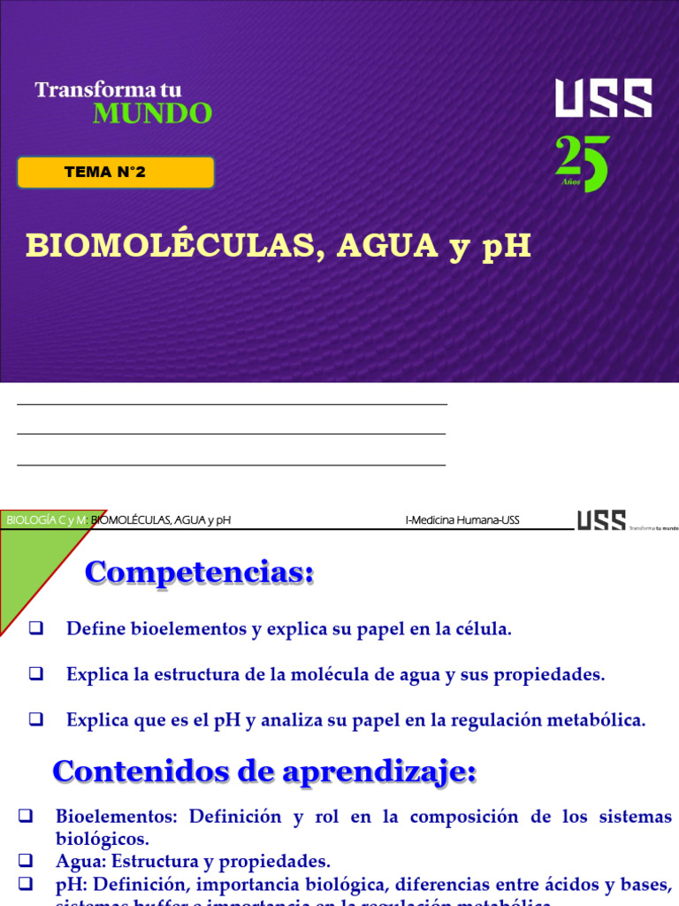 TEORÍA 2 BIOELEMENTOS AGUA y PH JLLONTOP USS 2024-I | PDF | Solución ...