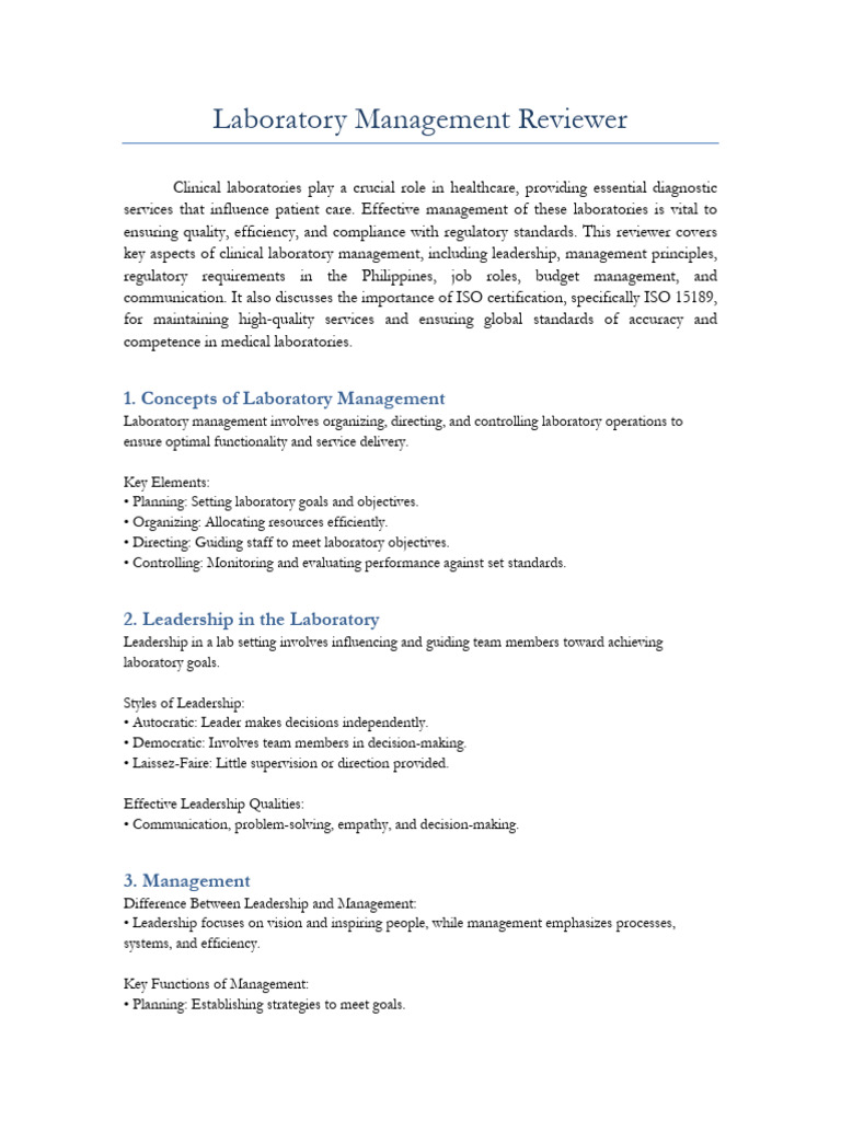Laboratory Management Reviewer - With - Laws | PDF | Certification | Audit