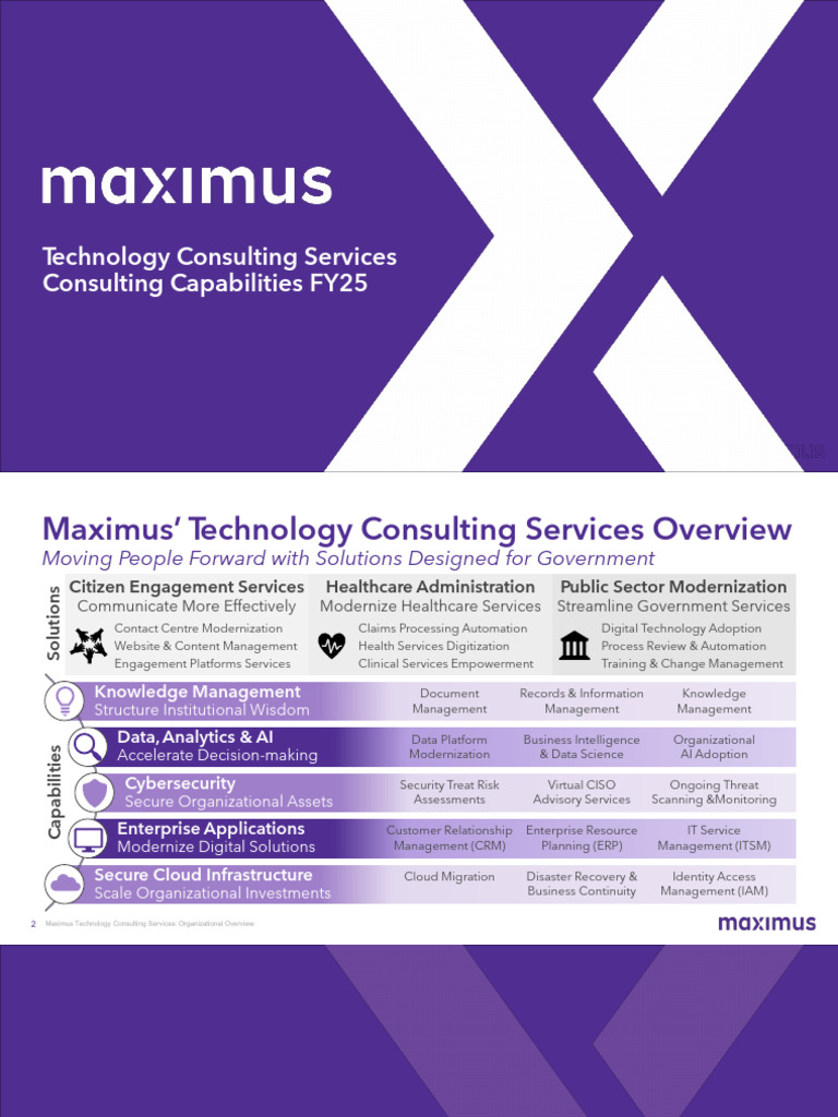 Maximus' TCS Consulting Capabilities FY25 | PDF | Security | Computer ...