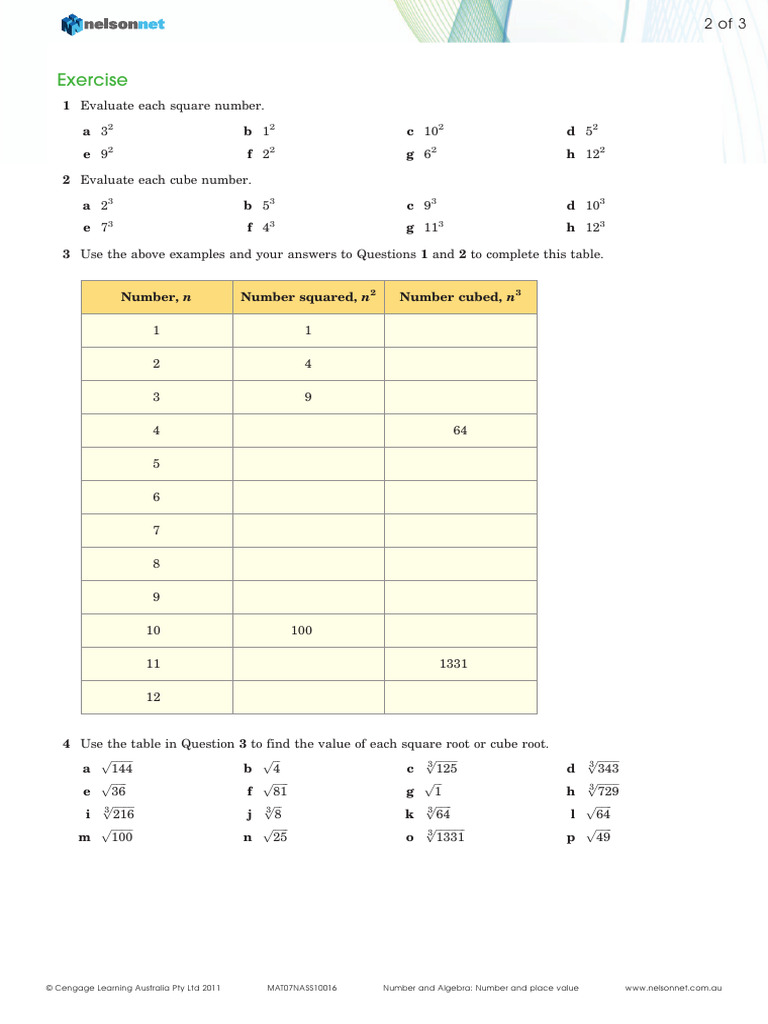 Square and Cube Roots Worksheet | PDF | Discrete Mathematics ...