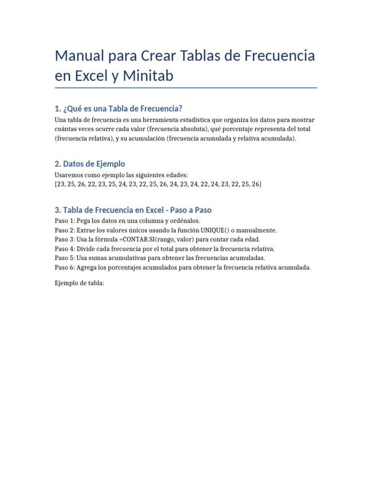Manual Tablas Frecuencia Excel Minitab v2 | PDF
