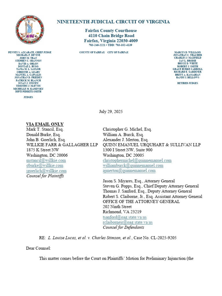 Lucas Opinion Letter 250729 180916 | PDF | Standing (Law) | Supreme ...