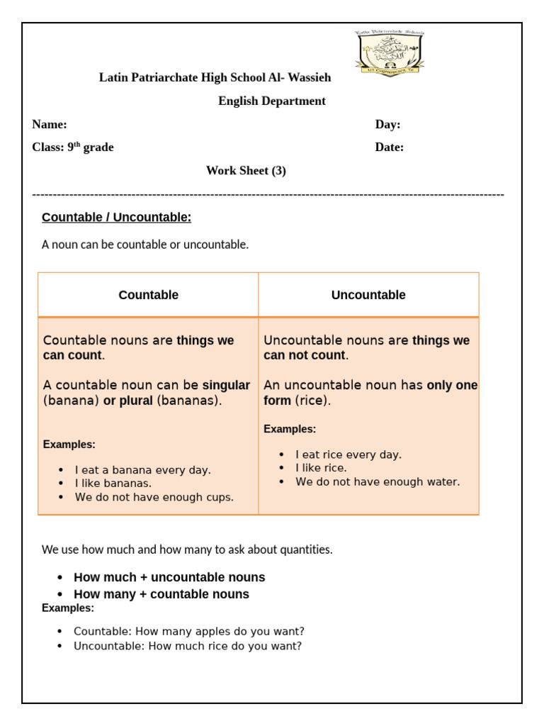 Countable vs. Uncountable Nouns Guide | PDF | Noun | Languages