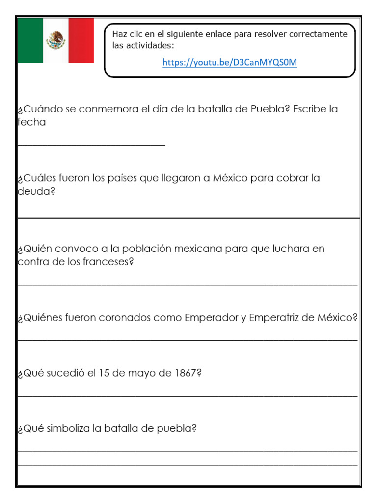 Actividades sobre la Batalla de Puebla | PDF