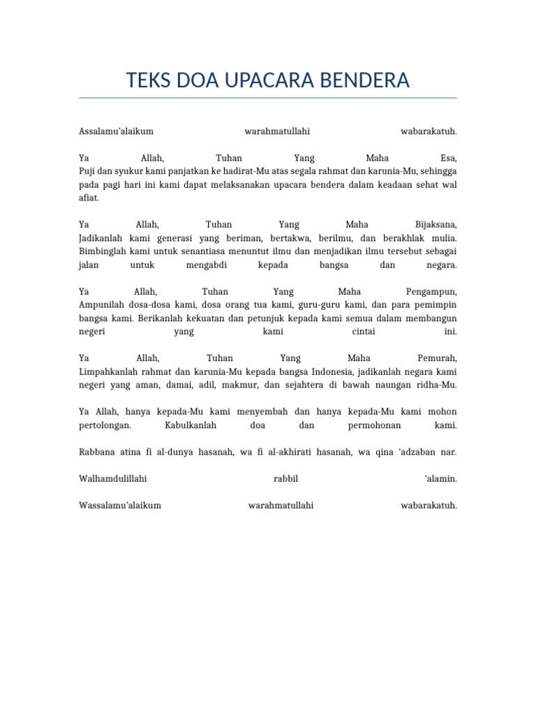 Teks Doa Upacara Bendera | PDF