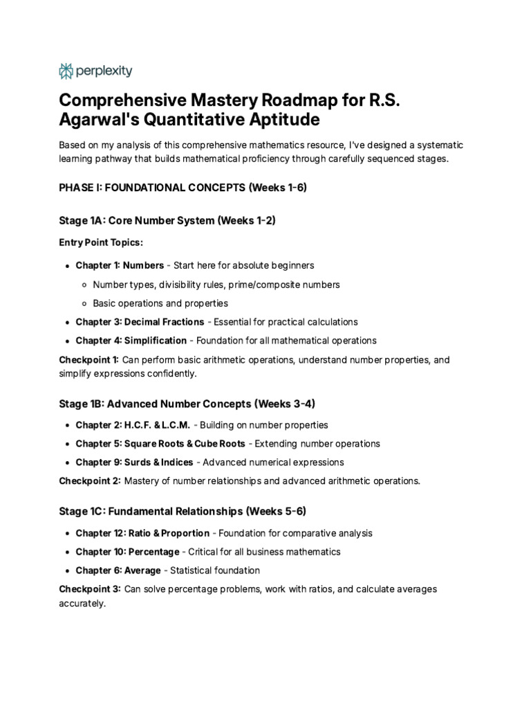 Comprehensive Mastery Roadmap For R.S. Agarwal's Q | PDF | Mathematics ...