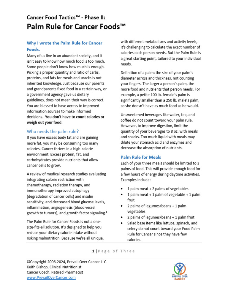 3541534-Def-da6-d7ee-Fcf4a13d0d2 Palm Rule For Cancer Foods 09232024 | PDF | Foods | Cancer