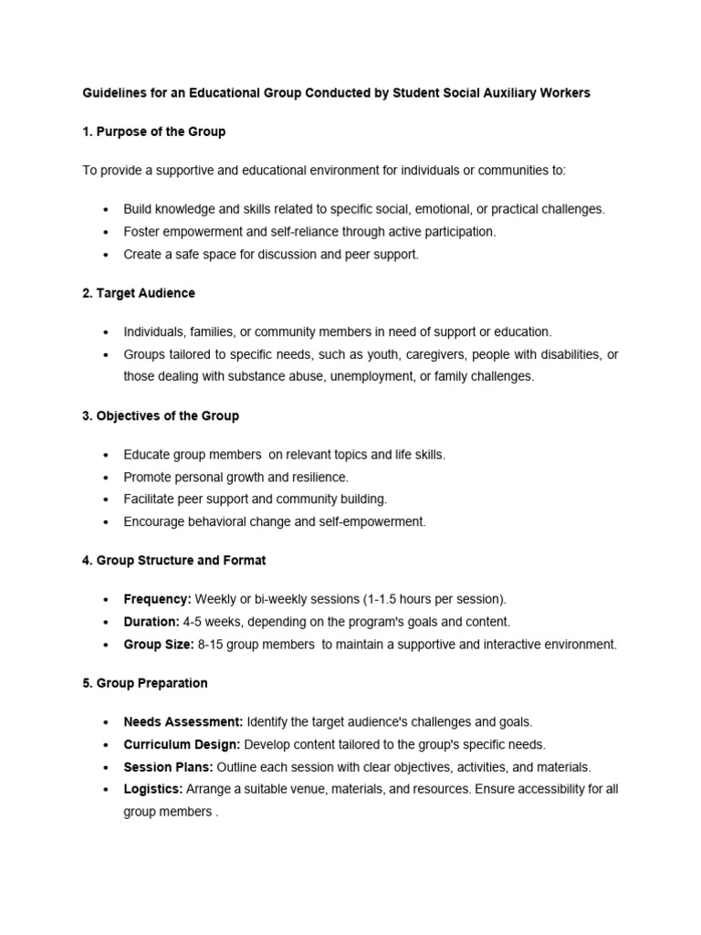Guidelines For An Educational Group Conducted by Student Social ...