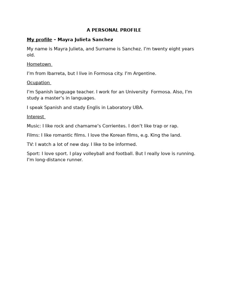 A Personal Profile | PDF