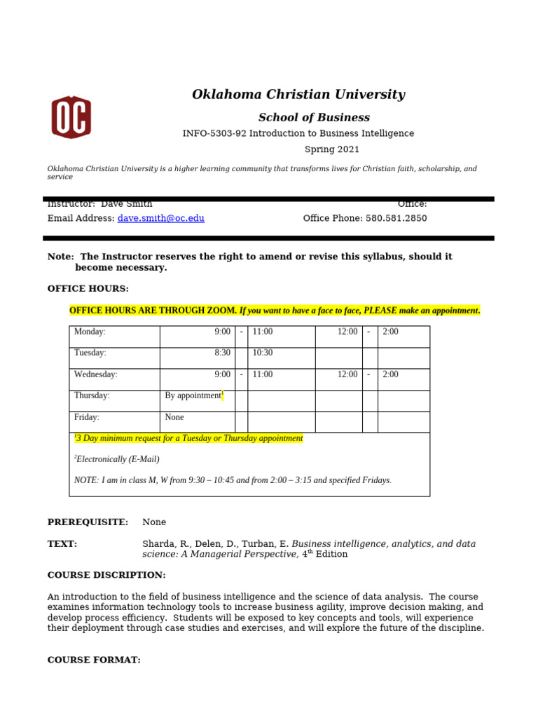 Business Intelligence Course Syllabus | PDF | Analytics | Business ...