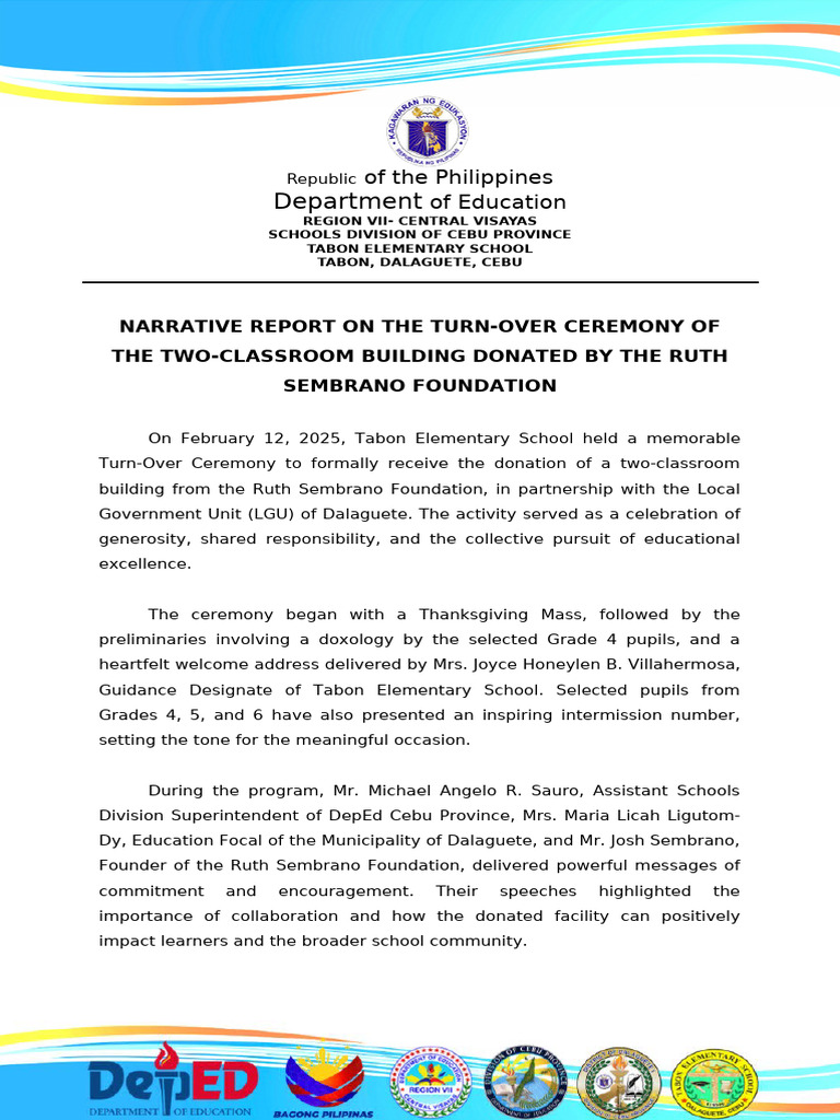 Tabon Elementary School Building Turn-Over | PDF
