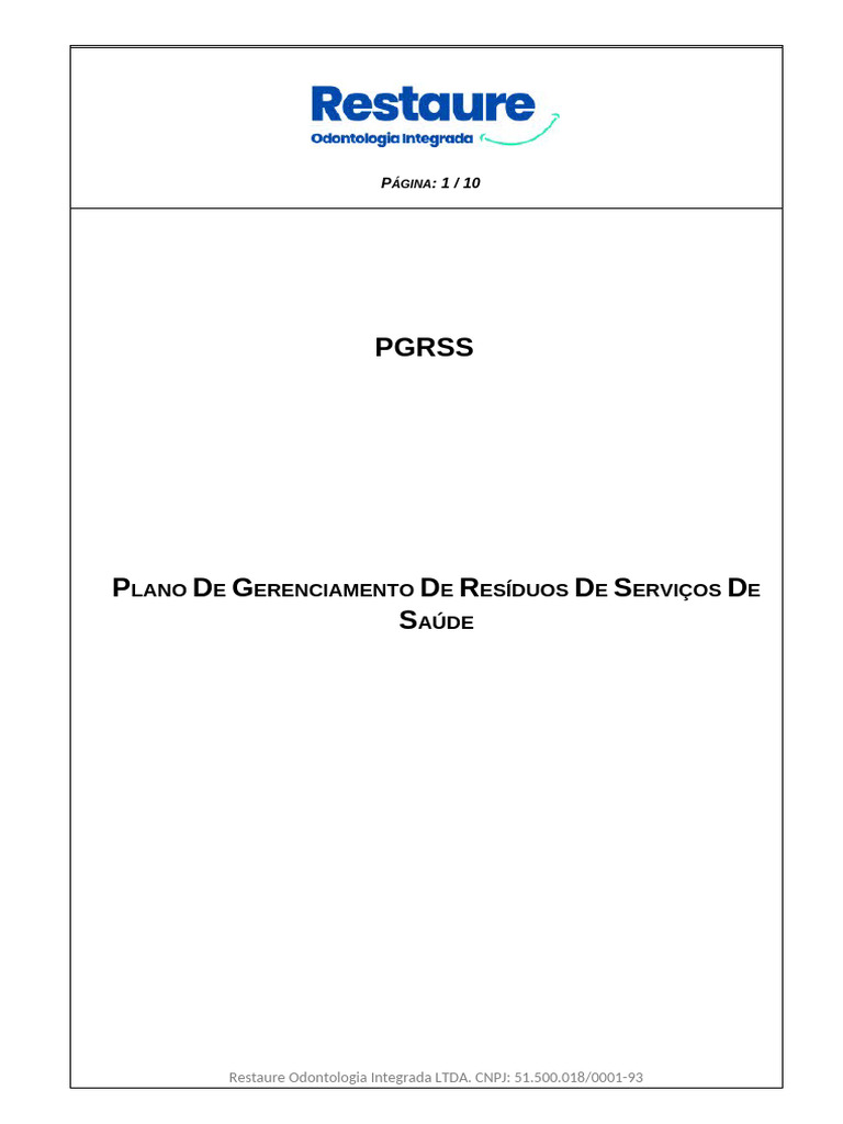 PGRSS da Restaure Odontologia LTDA | PDF | Desperdício | Desinfetante