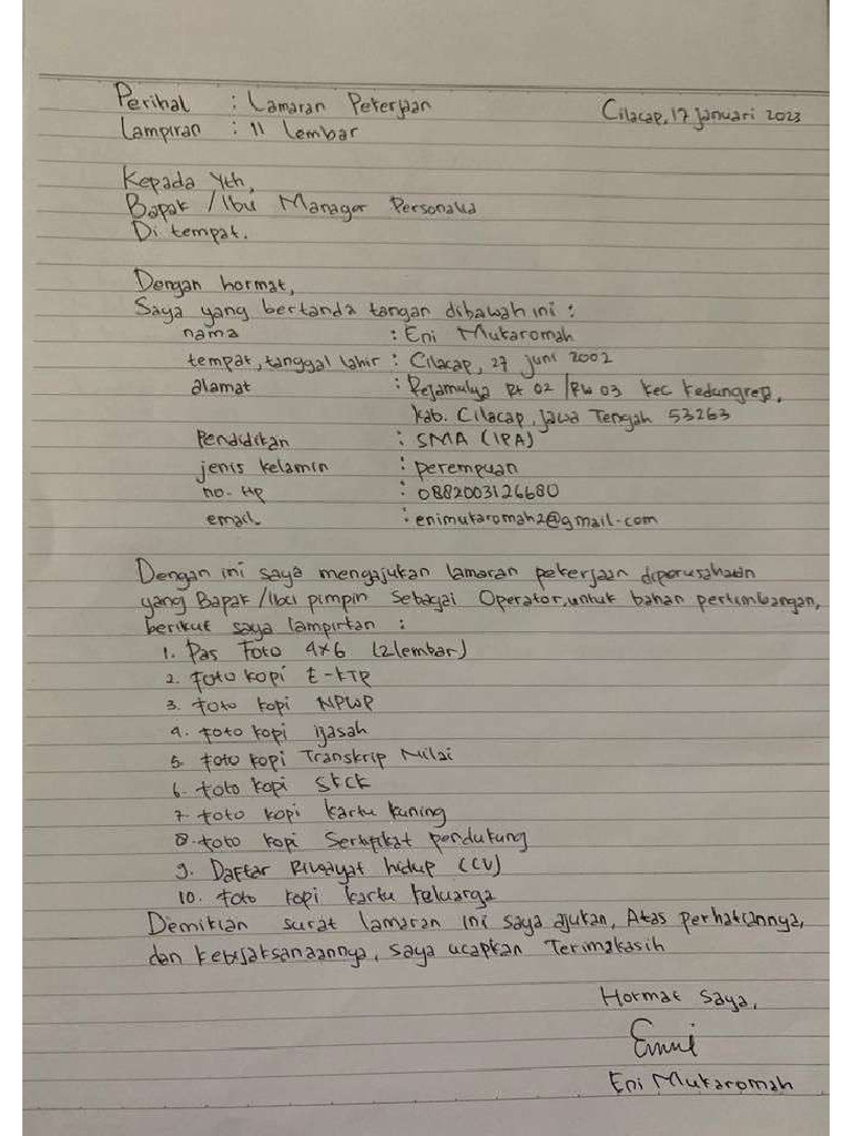Berkas Lamaran (Eni) | PDF