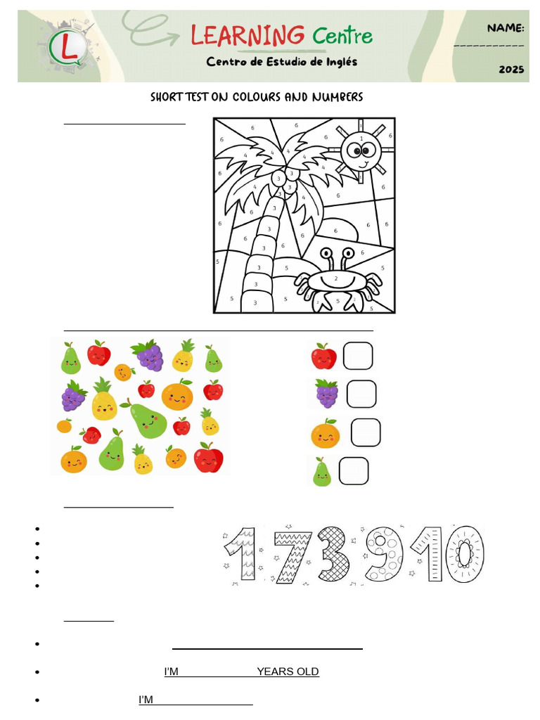 Colors and Numbers Learning Test | PDF