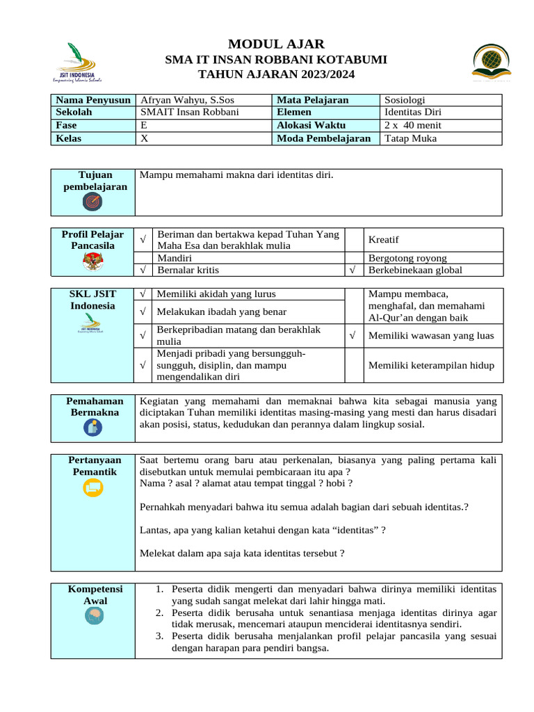 MODUL AJAR Identitas Diri | PDF