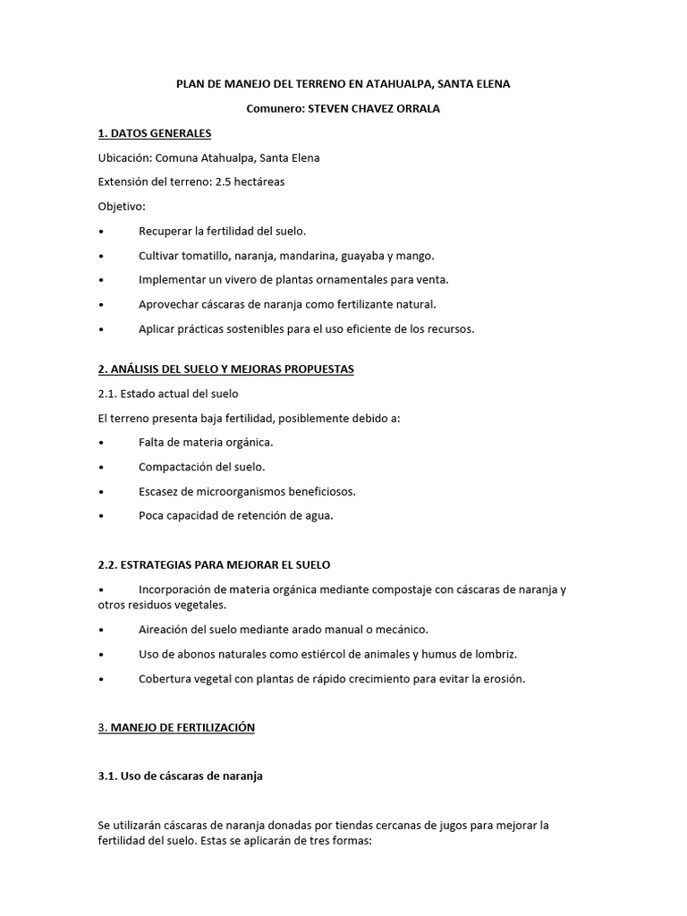 PLAN DE MANEJO Steven Chavez | PDF | Suelo | Compost