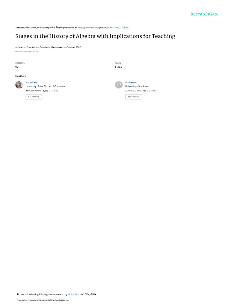 Stages in The History of Algebra With Implications | PDF | Algebra ...