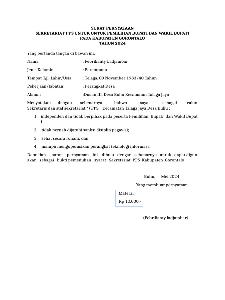 SURAT PERNYATAAN Sekretariat Pps Fix | PDF