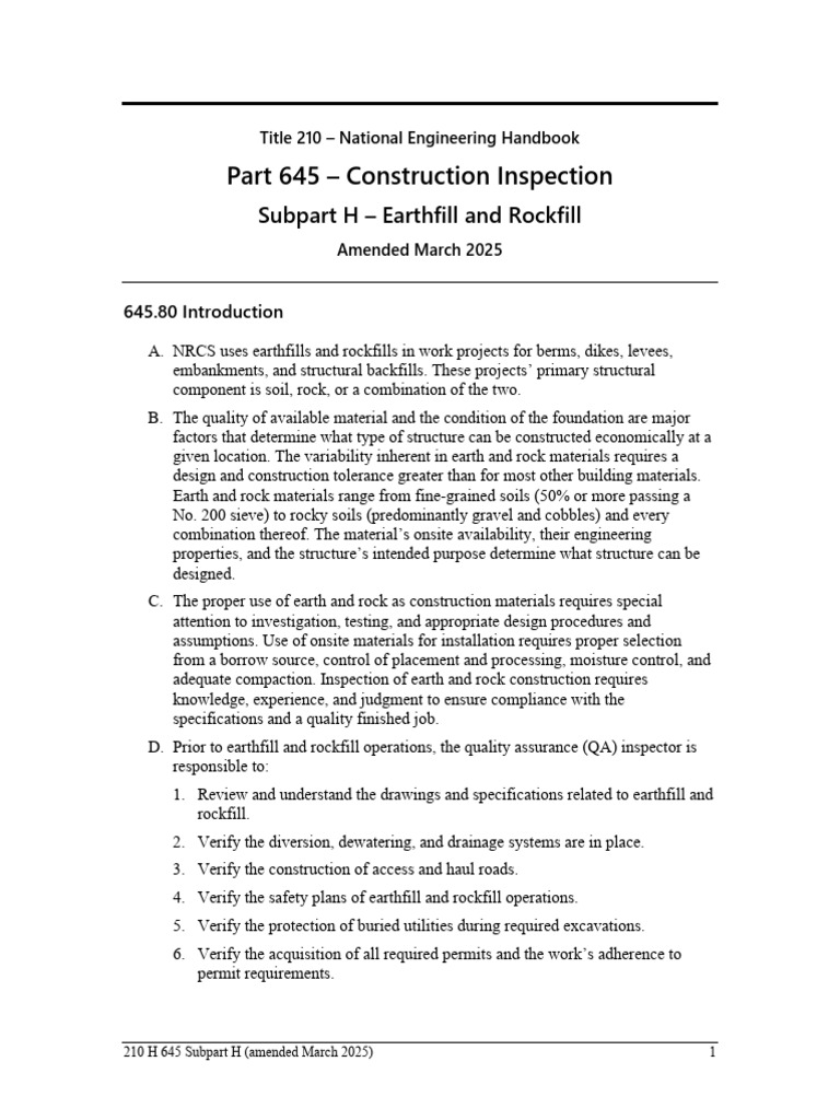 Subpart H - Earthfill and Rockfill | PDF | Natural Materials | Soil
