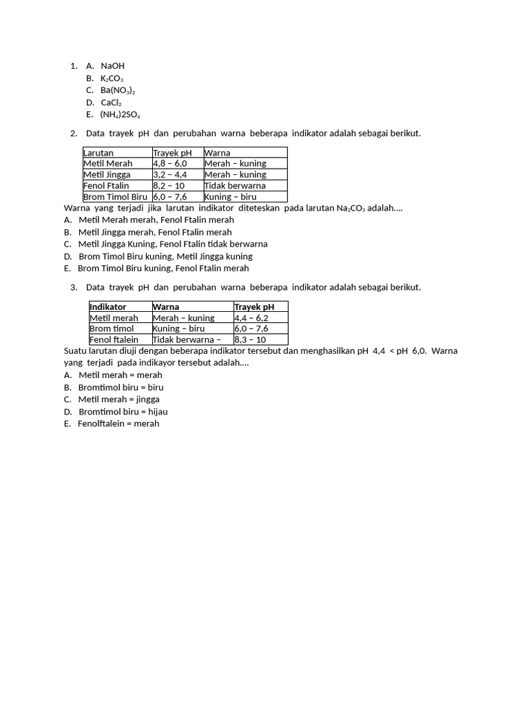 Trayek pH dan Indikator Warna | PDF