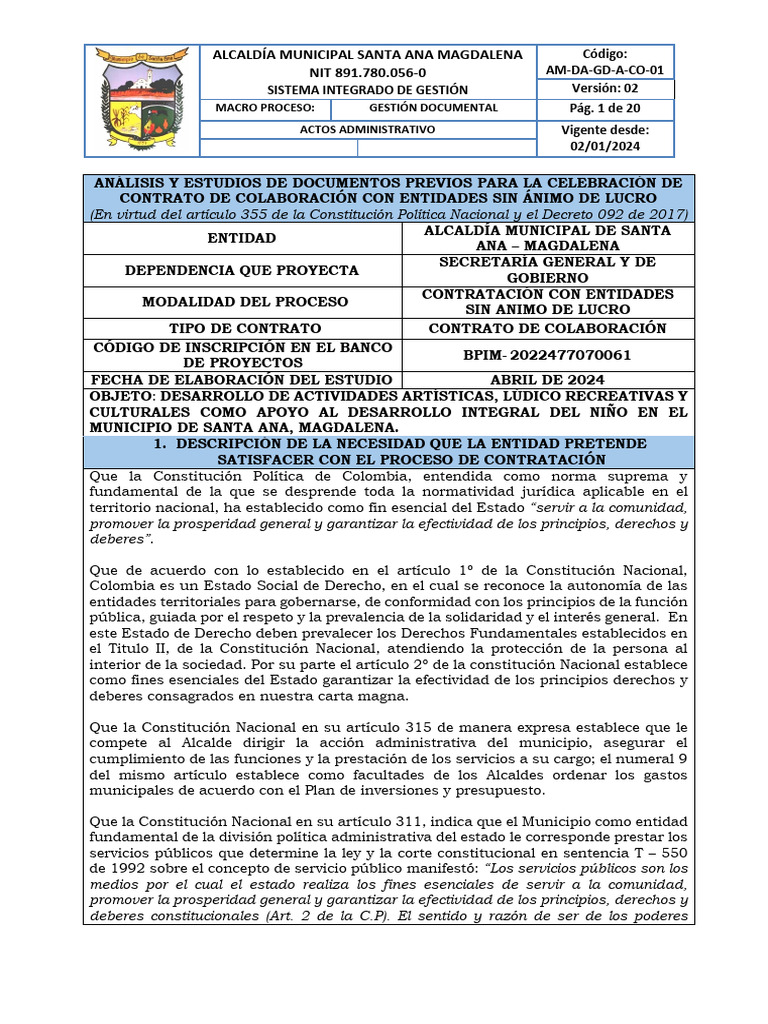 Estudio Previo Apoyo A La Niñez | PDF | Derechos de los niños | Presupuesto