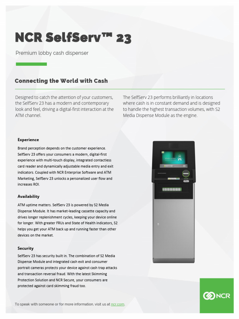 NCR SelfServ™23: Premium Cash Dispenser | PDF | Touchscreen | Computer ...
