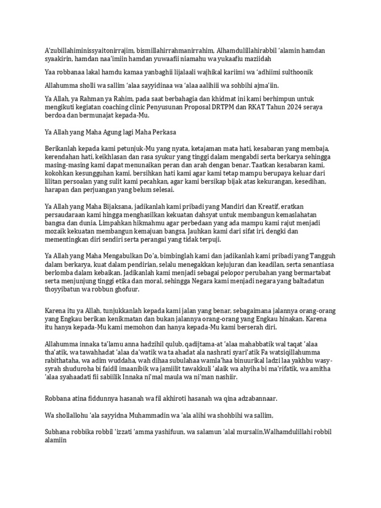 Teks Doa Coaching Clinic | PDF